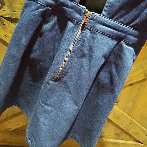 Anthropologie | Dresses | Lush Stretch High Neck Open Back Blue Denim ...